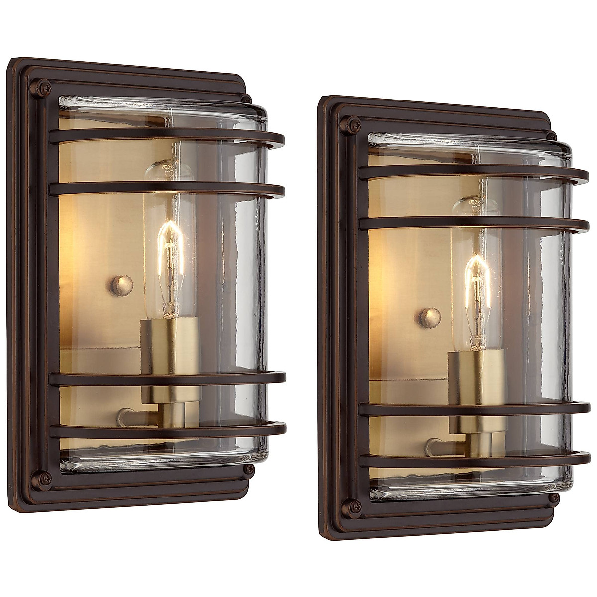 John Timberland Habitat Modern Outdoor Wall Light Fixtures Set of 2 Bronze 11" Clear Glass Shade for Exterior Barn Deck House Porch Yard Patio Outside Garage Front Door Garden Home Roof Lawn