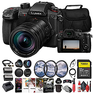 Panasonic Lumix GH5 II Mirrorless Camera with 12-60mm Lens (DC-GH5M2LK) + Sony 64GB Tough SD Card + Filter Kit + Wide Angle Lens + Telephoto Lens + Lens Hood + Charger + Card Reader + More (Renewed)