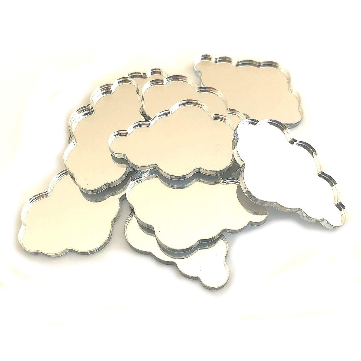 Super Cool Creations Cloud Shaped Crafting Mirrors, Set of 10, Many Colours, Shatterproof Acrylic, Silver Mirror, Pack of 10 x 4cm