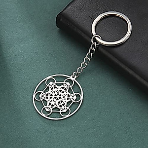 Angel Seal Archangel Metatron Keychain Holder Stainless Steel Geometric Solomon Keyring Amulet Car Key Chains Gift 2022 (Color: Style A)
