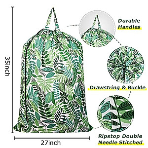 ZHMAIBDM Large Laundry Bag with Handles, Washable Large Dirty Clothes, Drawstring Organizer Bag, Fit Hamper Basket Camp Travel Home College Dorm, 26x36 inch, Green