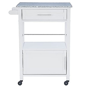White Linon Storage Cart On Wheels With Granite Top. Great For Small Kitchens!!