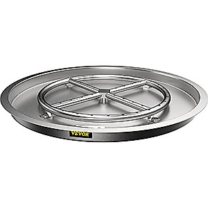VEVOR Drop in Fire Pit Pan, 19" x 19" Round Fire Pit Burner, Stainless Steel Gas Fire Pan, Fire Pit Burner Pan w/ 1 Pack Volcanic Rock Fire Pit Insert w/ 90K BTU for Keeping Warm w/Family & Friends