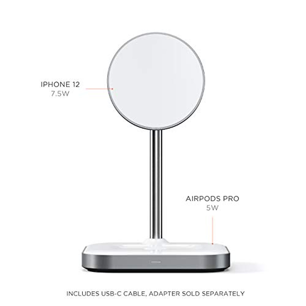 Satechi Aluminum 2-in-1 Magnetic Wireless Charging Stand – Compatible with iPhone 14 Pro/14/14 Plus, iPhone 13 Pro/13 Pro/13 Mini/13 with MagSafe, AirPods Pro 2/1, AirPods Gen 3/2