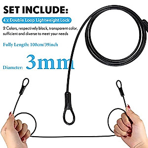 4 Pieces Long Outdoor Travel Security Cable Lock Outdoor Travel Security Loop Cable Lock Braided Steel Coated Safety Cable Luggage Lock Double Loop Lightweight Lock, 3 mm, 40 Inch Long