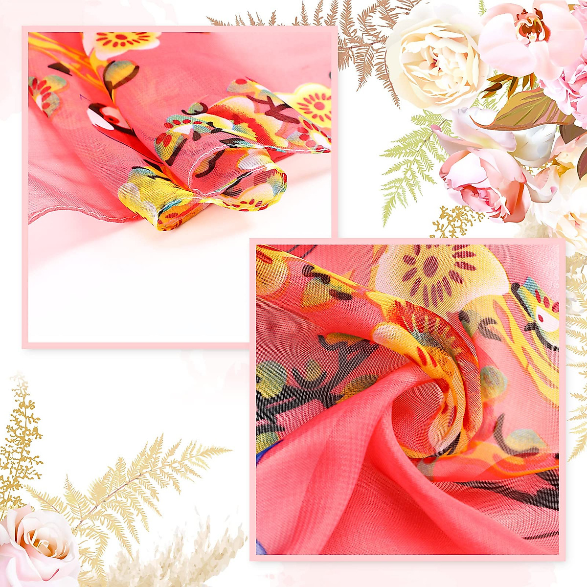 Sureio 6 Pcs Scarves for Women Lightweight Summer Floral Print Pattern Scarf for Women Dressy Long Thin Scarf Shawl(Elegant Style)