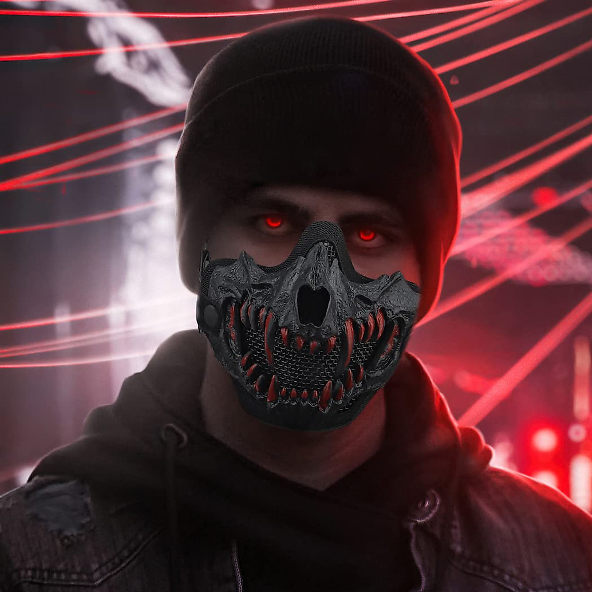 Yzpacc Airsoft Half Face Skull Masks Tactical Face Protection Mesh Mask for Halloween Paintball CS Hunting