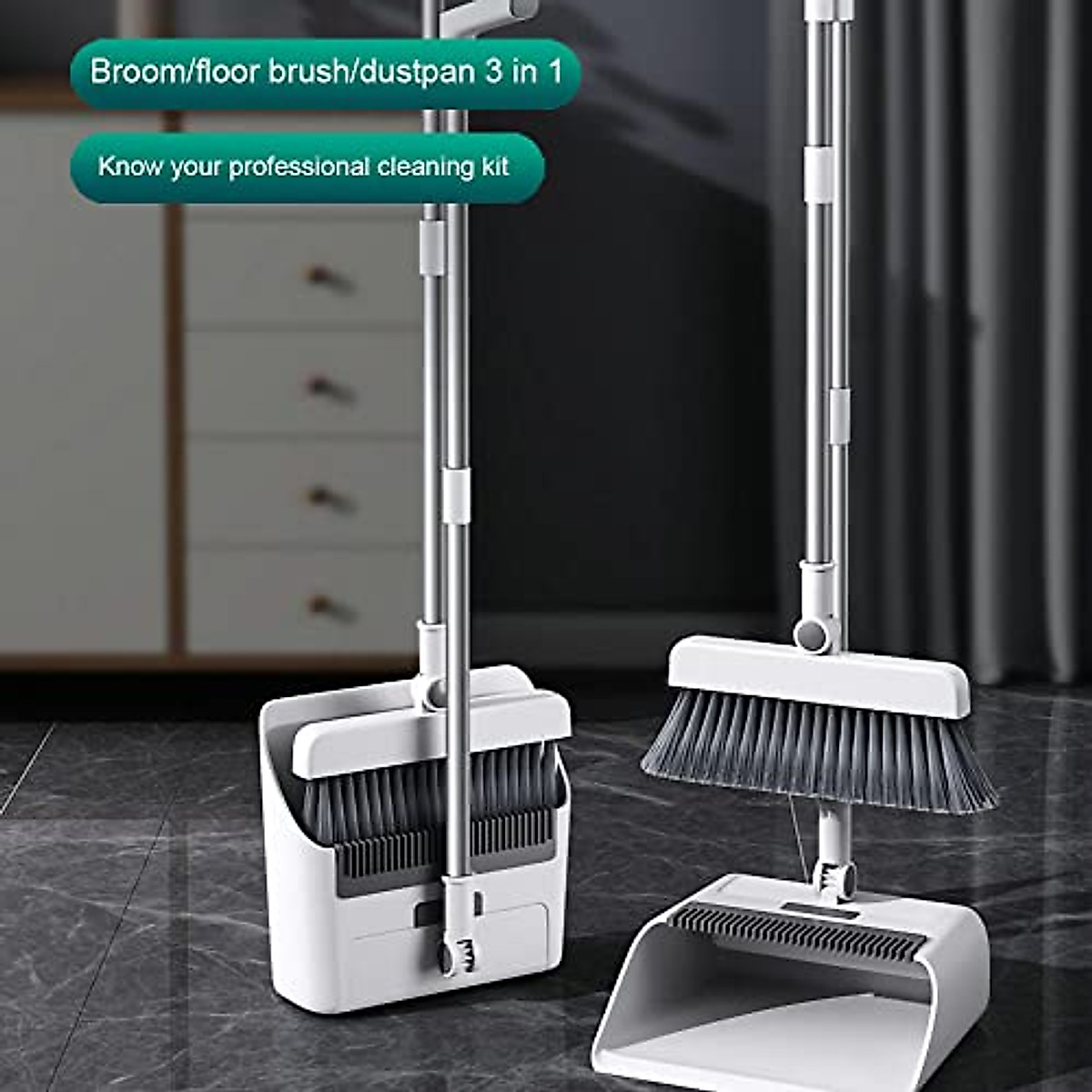 FEMUN,Broom and Dustpan Set,Kitchen Broom,Broom and Dustpan Set Heavy Duty,Cheap Broom,Folding Broom,Broom Set-Applicable to Bedroom, Living Room, Office, Study, Classroom, Bathroom, Dining Room。