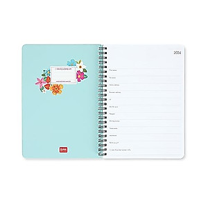 Legami - Spiral Large Weekly Planner, 12 Months, from January 2024 to December 2024, Folding Planner 2024/2025, Elastic Closure, Final Pocket, Address Book, 15 x 21 cm, Flowers Theme
