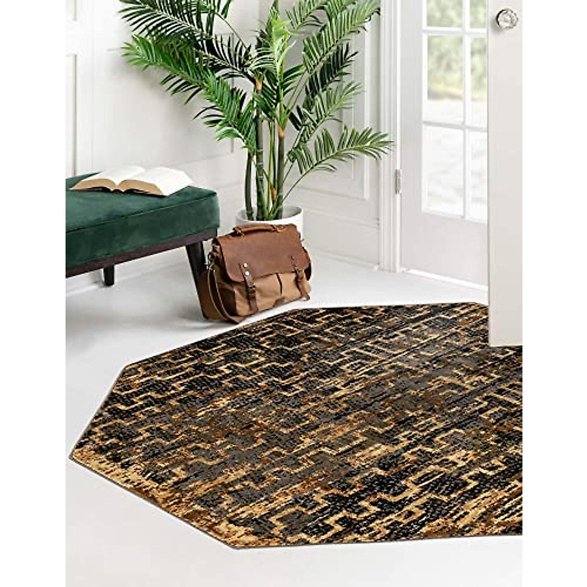 Unique Loom Saturn Collection Area Rug - Aura (Octagon 3' 3" x 3' 3", Blue/Black)