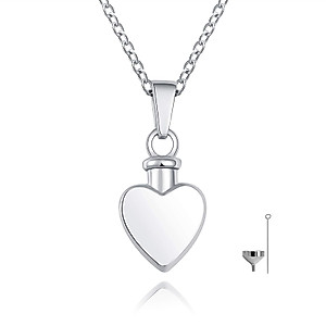 925 Sterling Silver Heart Urn Necklace Simple Blank Always in My Heart Ashes Cremation Jewelry Memorial Keepsake Pendant with Funnel Kit