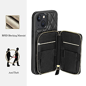 LAMEEKU Designed for iPhone 13 Case Wallet, iPhone 13 Wallet Case with Card Holder for Women Quilted Crossbody Case with RFID Blocking Case Compatible with iPhone 13, 6.1 Inch-Black