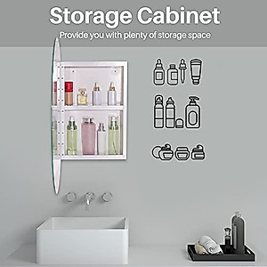 Movo Medicine Cabinet with Mirror Oval Beveled Polished Frameless Wall Mirror for Bathroom, Livingroom, Bedroom (18" W x 26" H Oval), Surface Mount Installation only, White Coated Metal Shelf