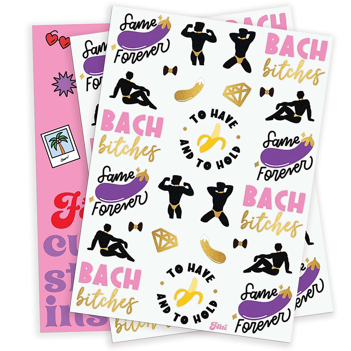 xo, Fetti Bachelorette Tattoos - 40 Glitter Styles | Bachelorette Party Decoration, Bridesmaid Favor, Bride to Be Gift + Bridal Shower Supplies
