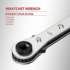 Mellbree HVAC Service Wrench, 3/8” 1/4” 5/16'' 3/16'' Refrigeration AC Ratcheting Wratchet Wrench Tool with Hex Bit Adapter for HVAC Tech, Gas Furnace, Air Conditioning, Refrigeration Equipment