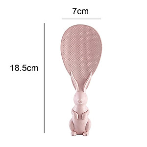 YunQin 2Pcs Creative Cute Rabbit Non-Stick Rice Scoop,Bunny Shape Standable Rice Scooper,Household Rice Cooker Rice Spoon,Cartoon Rice Spoon(Pink+Beige)