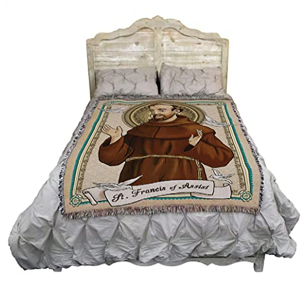 Pure Country Weavers Saint Francis of Assisi Blanket - Patron of Animals, Merchants & Ecology - Religious Gift Tapestry Throw Woven from Cotton - Made in The USA (72x54)