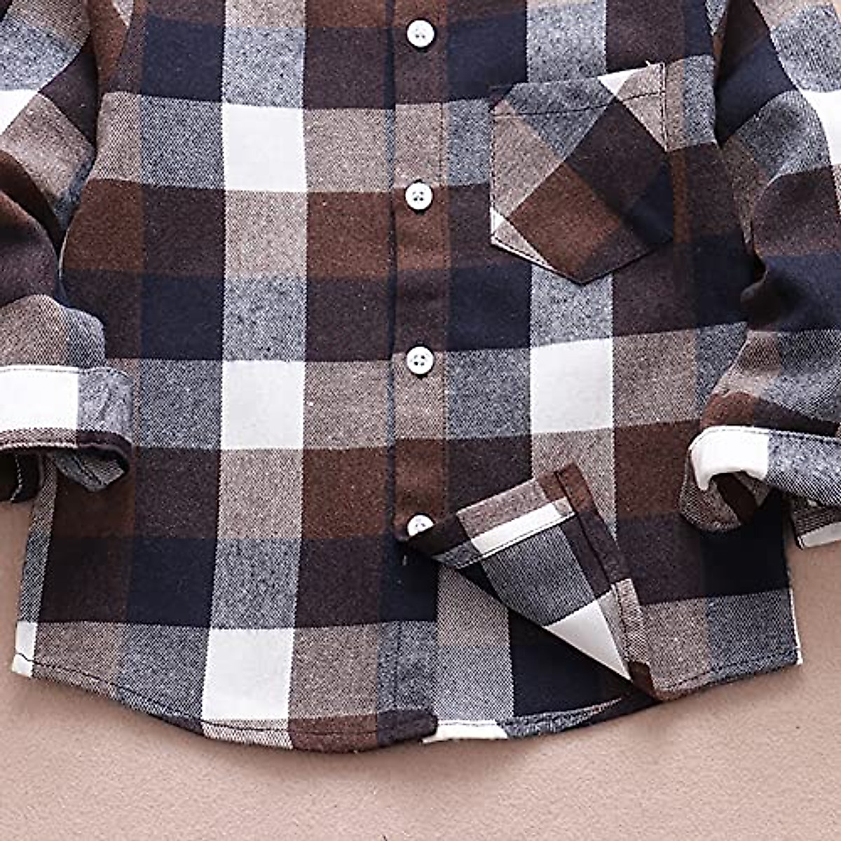 Kids Little Boys Girls Baby Red Plaid Flannel Long Sleeve Button Down Flannel Shirt Plaid Tops Girl Boy Clothes (18-24 Months, Coffee)