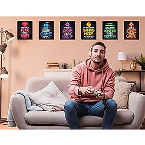 MINI ZOZI Gaming Wall Decor 8x10 6pcs Set For Boys Room Decor Gamer Bedroom Decorations Video Game Poster Neon Art Posters Cool Sign Gifts Boy & Girl Teens Teenager Kids Gameroom Videogame Setup Stuff Pictures Games Portrait Unframed Teen Boyfriend Gift