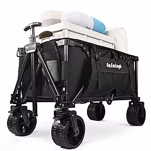Sainlogic Collapsible Foldable Wagon, 120L Capacity Shopping Cart with Brake, Portable Folding Wagon with Big All-Terrain Wheels