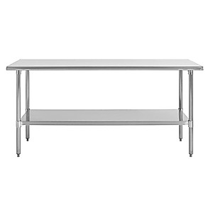 Kratos Commercial Worktable, Stainless Steel Kitchen Prep Table 24"Dx72"W with Undershelf, NSF, 16ga/430SS (28W-100)
