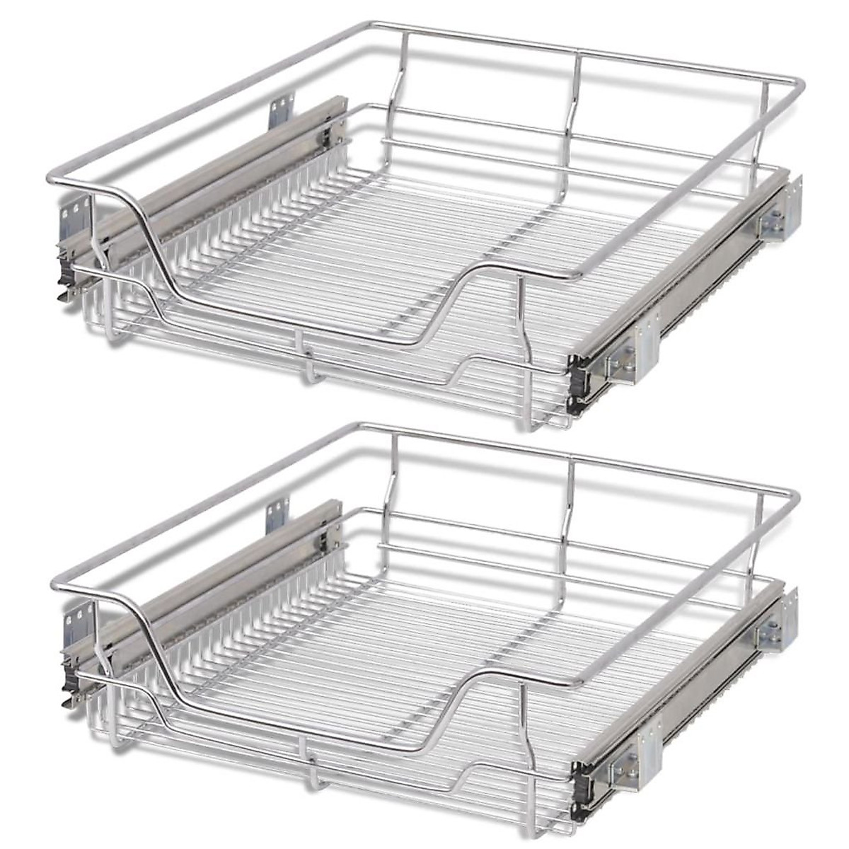 Festnight Pack of 2 Pull-Out Wire Storage Baskets Rack Sliding Steel Cabinet Slides Under Shelves Sliding Organizer for Kitchen Pantry Bathroom Cupboard Suitable for 19.7" Wide