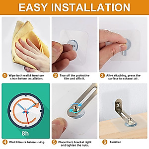 Yaokaim Anti Tip Furniture Wall Anchors No Drill (10 Packs), for Baby Proofing, Keep Baby Pet Safety from Falling Furniture, Removable, No Drilling