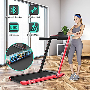 GYMAX Walking Pad, 2.25HP Foldable Treadmill with LED Display, Remote & Smart App Control, 2 in 1 Under Desk Treadmill, Portable Compact Folding Treadmill for Small Space/Home/Office