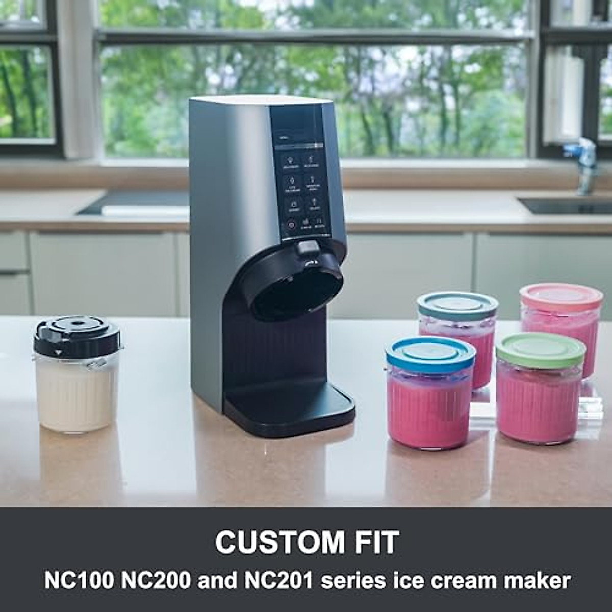 Omnikit Containers Replacement for Ninja Creami Pints and Lids - 4 Pack, 16oz Cups Compatible with NC301 NC300 NC299AMZ NC290 Series Ice Cream Maker - Airtight Anti-slip (Breeze series - 4 pack - 2)
