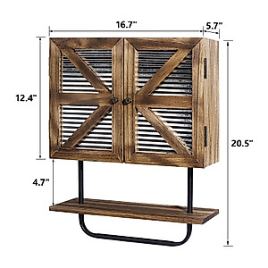 Butizone Small Bathroom Wall Cabinet, 17x21'' Barndoor Medicine Cabinet Wall Mount, 3 Tier Rustic Bathroom Storage Cabinet Over Toilet with Adjustable Shelf and Towel Bar for Bathroom Laundry Room