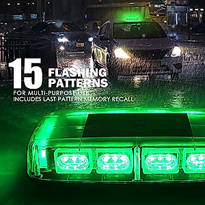 Xprite 12" Green LED Rooftop Mini Strobe Light Bar Magnetic Mount Emergency Safety Warning Caution Flashing Beacon Lights for Construction Vehicles Snow Plow Trucks Postal Mail Cars