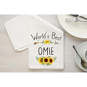 World's Best Omie Kitchen Towel, Floral Sunflower Kitchen Towel, Best Omie Ever, Gift Mothers Day Birthday Christmas Thanksgiving for Omie, Soft and Absorbent Kitchen Tea Towel