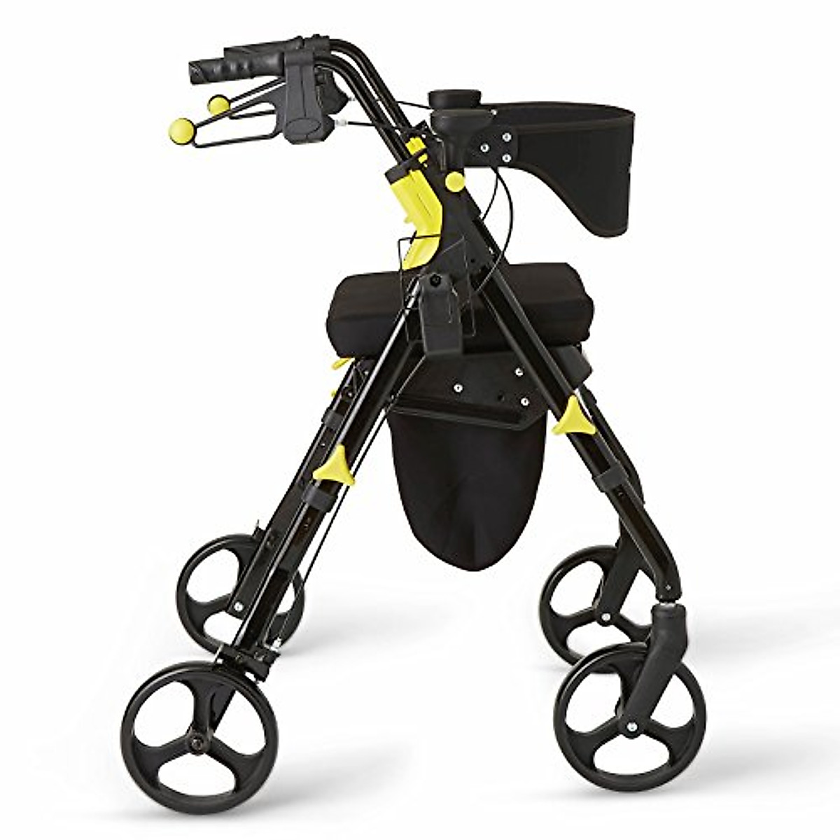 Medline Premium Empower Rollator Walker with Seat, Folding Rolling Walker with 8-inch Wheels, Black, 1 Count (Pack of 1)