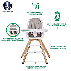 Evolur Zoodle 2 in 1 Baby High Chair in Light Grey, Easy to Clean, Adjustable and Removable Tray, Compact and Portable Convertible High Chair for Babies and Toddlers