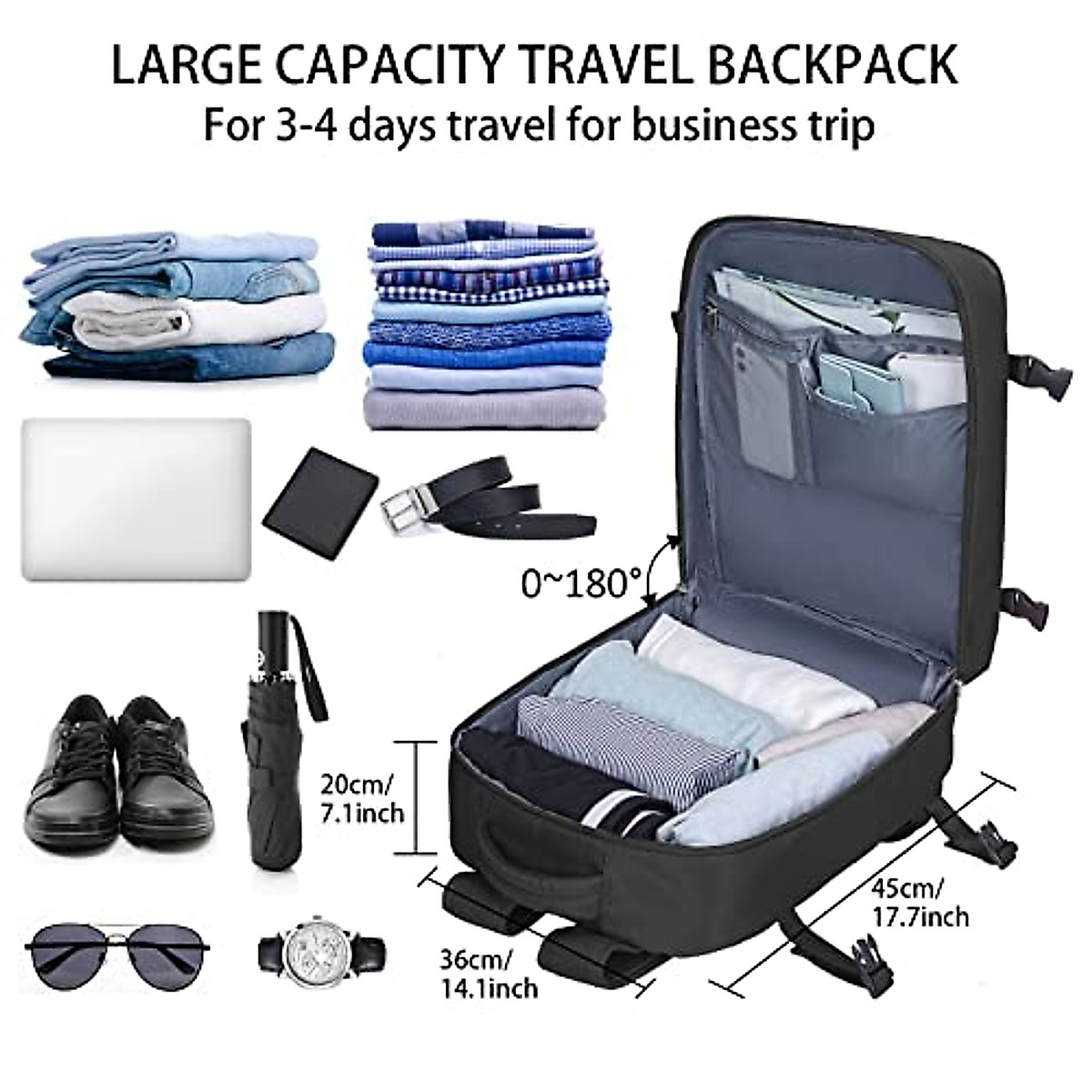 Travel Backpack for Women Men Laptop Backpack for Work, Carry On Luggage Backpack Airline Approved for Traveling, Waterproof Person Item Backpacks for Hiking School College Business with USB Port