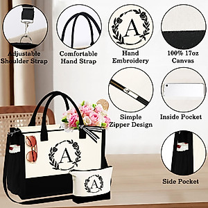 YOOLIFE Bridesmaid Proposal Gifts for Women, Retirement Mom Teacher Gifts Initial Tote Bag Beach Makeup Bags for Women Personalized Wedding Bridesmaid Girlfriend Aunt Birthday Gifts for Women Letter F