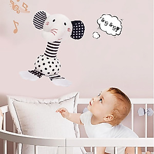 D-KINGCHY Baby Toys 0-12 Months, Black and White Newborn Toys, Soft Plush Rattle Stuffed Animal Toy with Teether and Sound, Developmental Hand Grip Toys (Elephant)