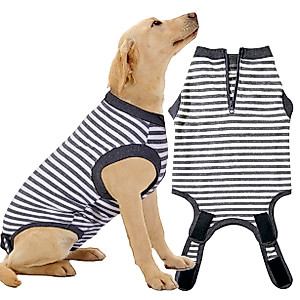 Wabdhally Dog Surgery Recovery Suit,Surgical Suit for Large Female Spay,Soft Combed Cotton,Grey Striped Zipper Onesie XL