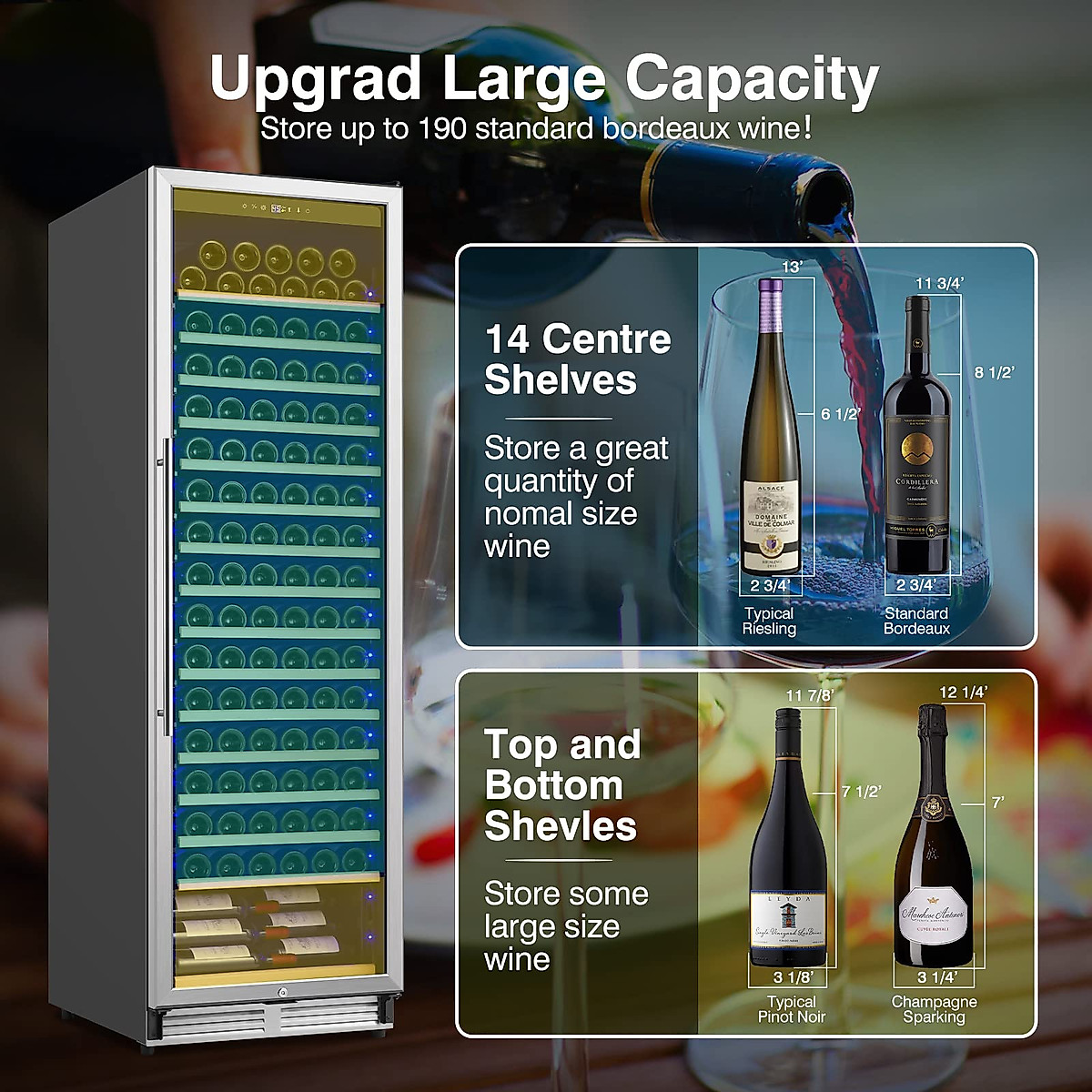 Velieta Upgraded 190 Bottles Wine Cooler Refrigerator,24 Inch Wide Wine Fridge with Professional Temperature Control System, Freestanding or Built-in installation, Quiet Operation