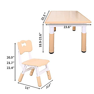 UNICOO - Kids Study Table and Chairs Set, Height Adjustable Plastic Children Art Desk with 2 Seats, Kids Multi Activity Table Set (Maple TOP with Natural Border) BY-60-MN