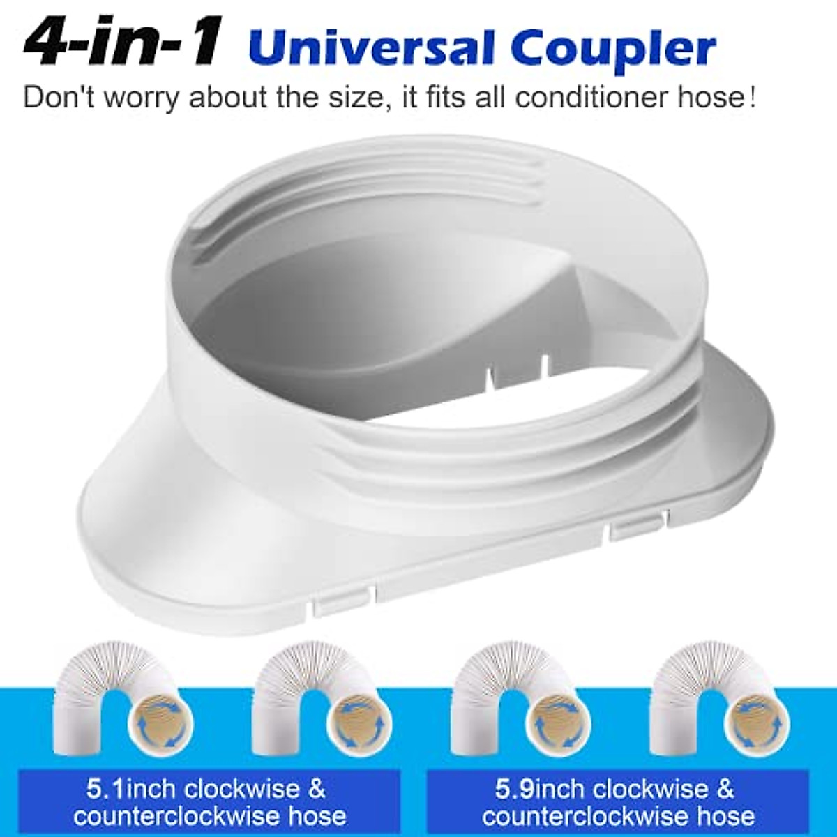 TigeJoy Sliding Door Air Conditioner Kit for 5.1 & 5.9 Inch Exhaust Hose of Portable AC, Max Adjustable Length 95 Inch Air Conditioner Window Vent Kit with Universal Coupler Reinforced PVC Plates Seal