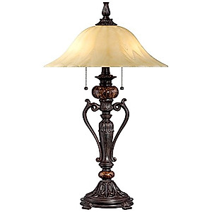 kathy ireland Amor Traditional Vintage Table Lamp 26" High Bronze Brown Marble Flared Alabaster Champagne Glass Shade Decor for Living Room Bedroom House Bedside Nightstand Home Office Family