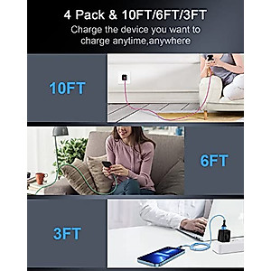 iPhone Charger Cord, [3FT-4Pack] Nylon Braided USB to Lightning Cable, [MFi Certified] Apple Fast Charging Syncing Cord Compatible with iPhone 14/13/13 Pro/13 Mini/12/12 Pro Max/11/11 Pro/8 Plus/8/XR