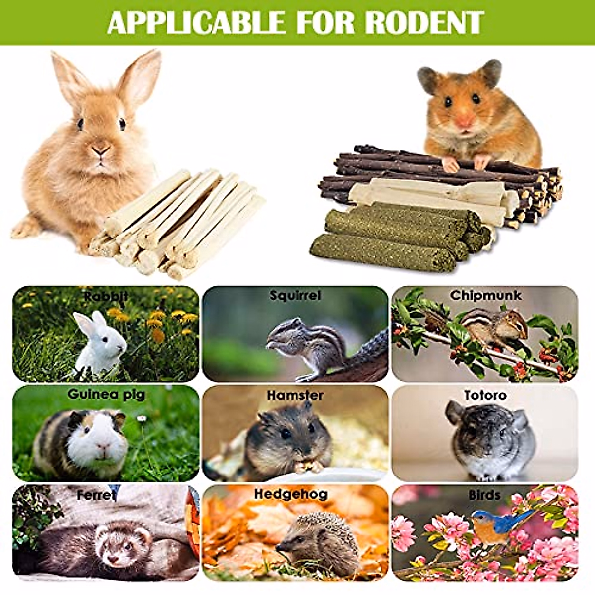 sharllen Chew Toys Molar Sticks Animals Cleaning Teeth Natural Apple Timothy Hay Sweet Bamboo Sticks 3 Types of Combined Wood Toys Squirrel Rabbit Chinchilla Guinea Pig Hamster Gerbil Parrot (500g)