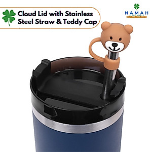 30 oz Stainless Steel Vacuum Insulated Tumbler with Handle Lid and Straw Leak and Spill Proof Travel Tumbler Cup with 2 Lids and Teddy Straw Cap Water Tumblers for Women and Men 890 ml