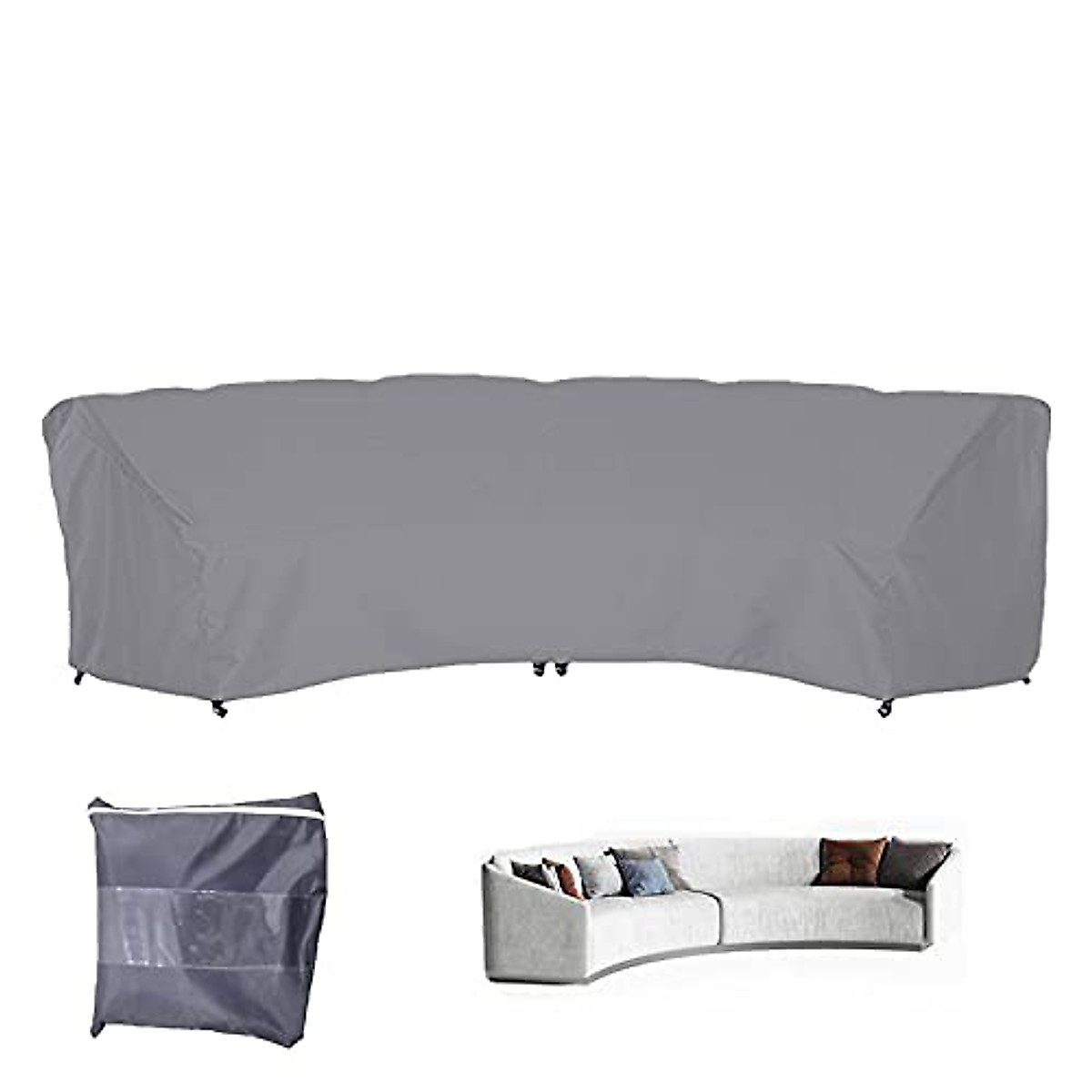 COOSOO Curved Sofa Cover Outdoor Curved Sectional Sofa Cover Patio Furniture Couch Protector Waterproof Half Moon Sofa Set Cover with Windproof Elastic Cord for Garden Indoor All Weather Protection