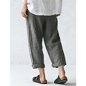 Gihuo Women's Linen Pants Casual Straight Pants Elastic Waist Capri Palazzo Pants Trousers with Pockets(Grey-XL)