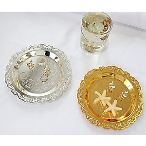 Small Round Jewelry Tray Jewelry Holder Organizer Dessert Plate Fruit Dish Ring Dish Organizer Holder Home Decor Wedding Gift for Perfume Candle Holiday Party (Silver, Small)