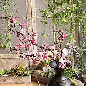 cn-Knight 3pcs Artificial Cherry Blossom Branches,37 Inch Long Stem Silk Plum Blossom with Buds,Realistic Japanese Apricot for Home Décor Centerpiece Wedding Bouquet,Pink