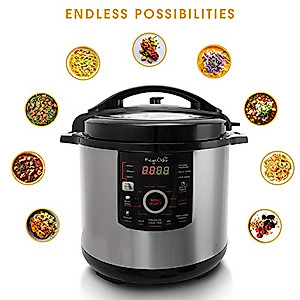 MegaChef 12 Quart Digital Pressure Cooker with 15 Preset Options and Glass Lid, Silver